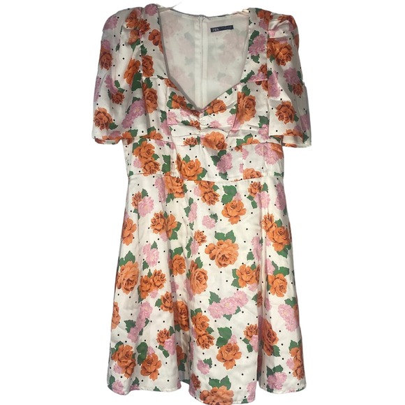 Zara | Dresses | Zara Blogger Favorite White Polka Dot Floral Puff ...